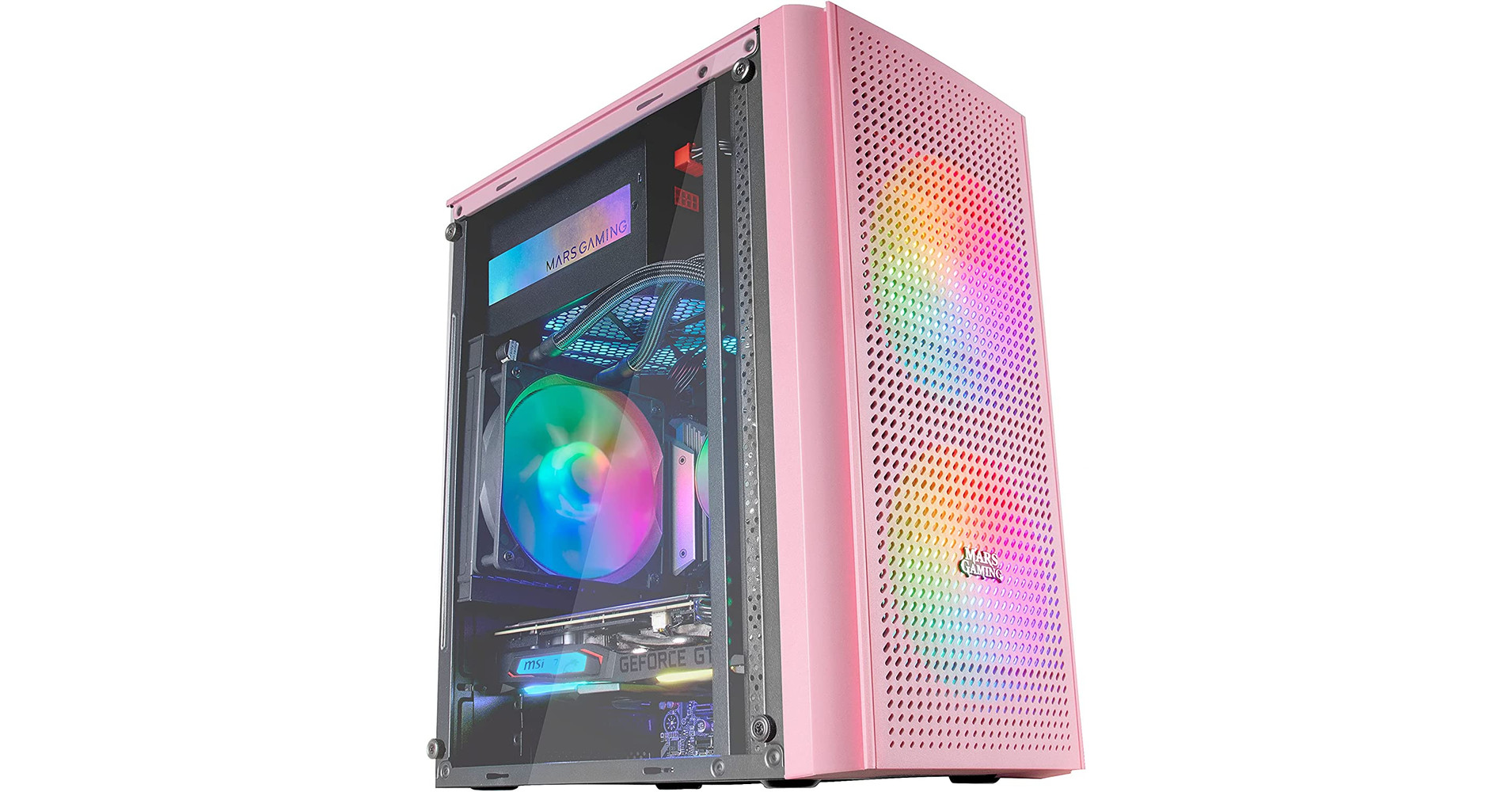 MARSGAMING MC300P rózsaszín , Micro ATX PC Case, Tempered Glass, Front ...
